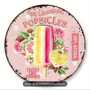Wall Decor | Round Pink Lemonade Popsicles Metal Sign Citrus Pink Roses ...